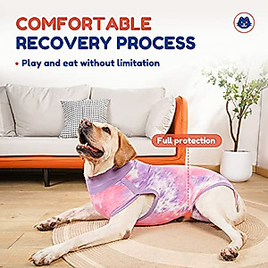 TORJOY Breathable Dog Recovery Suit for Male/Female, Tie Dye Purple Dog Onesie for Abdominal Wounds, Cone E-Collar Alternative after Surgery to Anti-Licking, Professional Surgery Suit for dogs