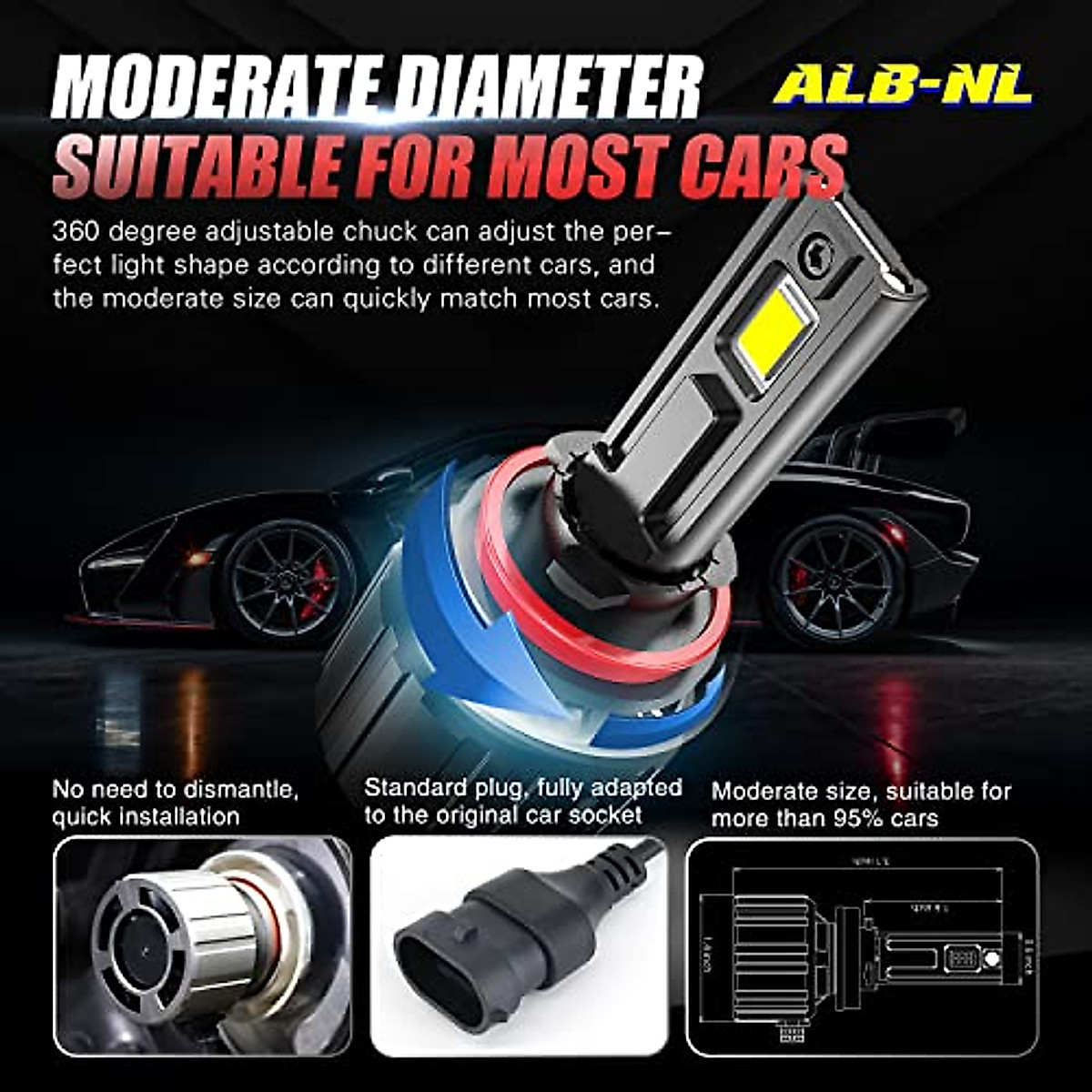 Alla Lighting 16000Lms Brightest HB3 9005 LED Headlights Bulbs, 6000K~6500K Xenon White, Xtreme Super Bright High, Low Beam Conversion Kits Headlamps Replacement