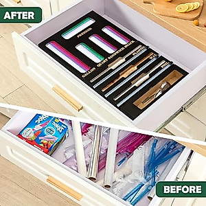 Hoshier 9 in 1 Bundle Wooden Ziplock Bag Organizer with Wrap Organizer For Kitchen Drawer