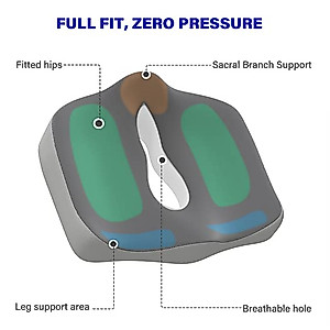 Rhovam Seat Cushion, Ergonomic Memory Foam Office Chair Pad with Non-Slip &Washable Grey Cover Relives Butt/Tailbone/Back/Coccyx/Sciatica Pain & Stress for Long Sitting Hours on Office/Car/Home Chair