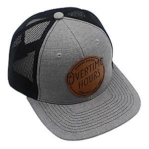 Eachnice Working All Day Overtime Hours for Bullsh!t Pay Leather Patch Trucker Hat Baseball Cap (Gray Black)
