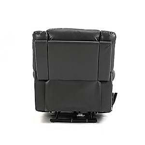 Electric Lift Chair Power Recliner,Reclining Lifting Single Sofa Armchair with Heat and Massage,Heavy Duty Dual Motor Faux Leather Upholstery Lazy Lounge Couch w//USB Ports,Side Pockets&Nailed Decor