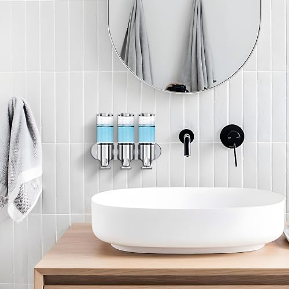 DLBJZQXC 3 in 1 Dispenser for The Shower 500ml*3 Stainless Steel Household Hotel Hotel Manual Press Three Head Dispenser Bathroom Wall Mounted Shampoo