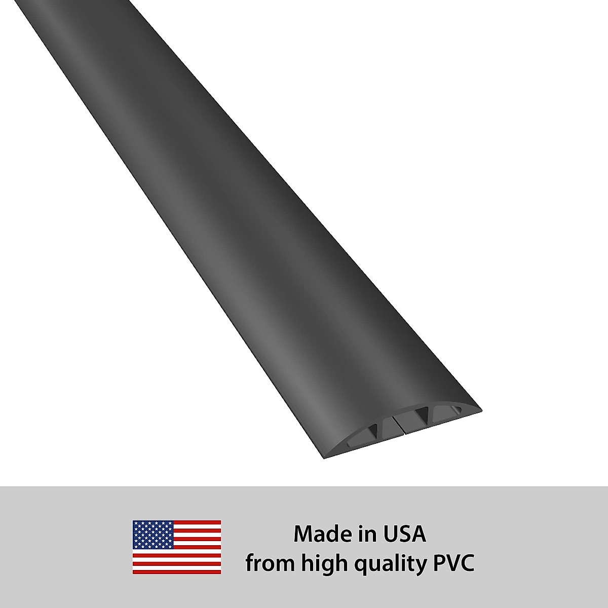 Haven First 4' Floor Cable Protector, Cord Cover, Protect Cords, Prevent Cable Trips, Cable Cavity = 0.63" (W) x 0.31" (H) - 4ft Length - Black