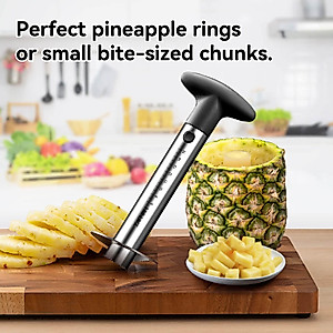 ZAFNAH Pineapple Corer and Slicer Tool, Pineapple Cutter and Corer, Stainless Steel Pineapple Peeler, Easy Pineapple core remover decorer, Eye Removal Tool, Pelador De Piña (Black with Measure marks)