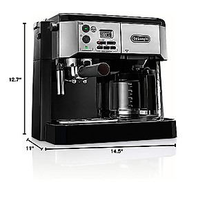 De'Longhi BCO430BM All-in-One Combination Maker & Espresso Machine + Advanced Milk Frother for Cappuccino, Latte & Macchiato + Glass Coffee Pot 10-Cup