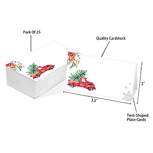 Table Place Card, Christmas Themed Tent Style Cards, Pack of 25 Half-Fold Reception Place Card, Perfect for Christmas Party, Birthday, Wedding, Bridal Shower, Baby Shower, Banquet(C12)