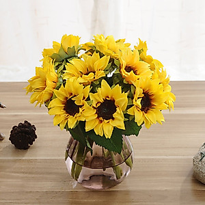 Artfen Artificial Sunflowers 6 Pcs Fake Sunflowers Preserved Flower Bouquet Bride Bridesmaid Holding Flowers Artificial Flowers for Home Hotel Office Wedding Party Garden Craft Art Decor No Vase