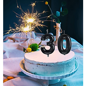 Bailym Black 30th Birthday Candles, Number 30 Cake Topper for Men Birthday Decorations Party Decoration