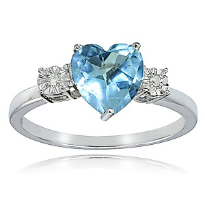 Ice Gems Sterling Silver Blue Topaz and Heart Ring, Size 7
