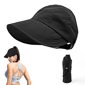 Generic Sun Hats for Women, Outdoor Uv Protection Hollow Top Sun Hat, Summer Wide Brim Sun Protection Hat, Sun Hat with Ponytail Hole for Women, Women's Outdoor Adjustable Sun Hats(Black), 5