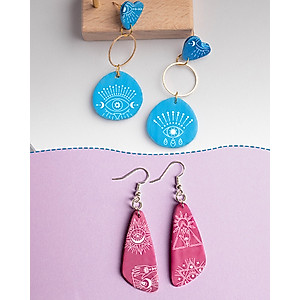 Puocaon Silk Screen Stencils for Polymer Clay, 6 Pcs Boho Evil Eye Silk Screen for Polymer Clay Jewelry, Mysterious Polymer Clay Tools for Jewelry Making, Unique Polymer Jewelry Making Supplies