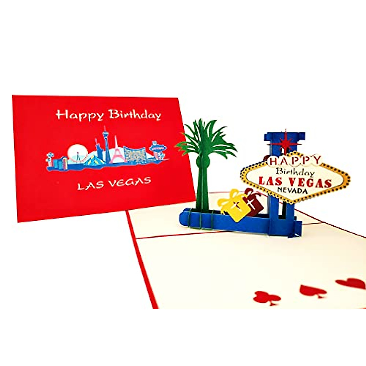 iGifts And Cards Unique Happy Birthday Red Cover Las Vegas 3D Pop Up Greeting Card - Fun, Congratulations, Celebration, Feliz Cumpleaños, Best Friend, Cute, Sin City, Famous, Unique