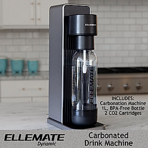 Ellemate Dynamic Carbonated Drink Maker with 2 CO2 Cartridges; Fizz Soda, Water, Wine, Juice and More; Adjustable Carbonation (Machine + CO2 Cylinder, Blanc White)