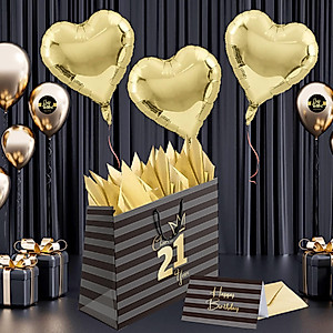 Sumerk 1 PC 13" Large Gift Bag with Card Stickers and Tissue Paper 21st Birthday Bag for Women Men Happy 21st Birthday Gift Bag
