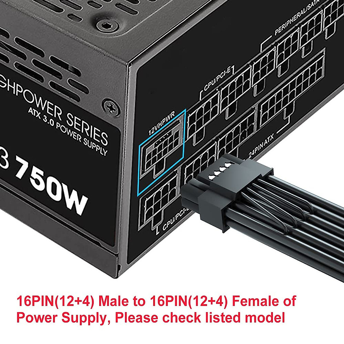 16Pin GPU 12VHPWR PCIe 5.0 Cable: 16AWG ATX 3.0 12VHPWR 16PIN PCIE Cable, 600W Male to Male 12+4 Pin PCIE Cable for RTX 4090 4080 3090TI 4070Ti for MSI, Gigabyte, GameMax, Thermaltake Power Supply