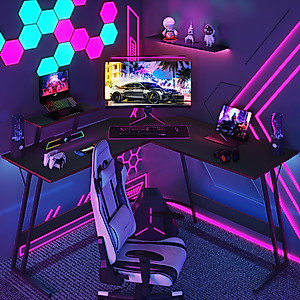 GUNJI 51” Gaming Desk L-Shaped Computer Corner Desk Modern PC Game Table with Monitor Stand for Home Office Sturdy Writing Workstation (Black)
