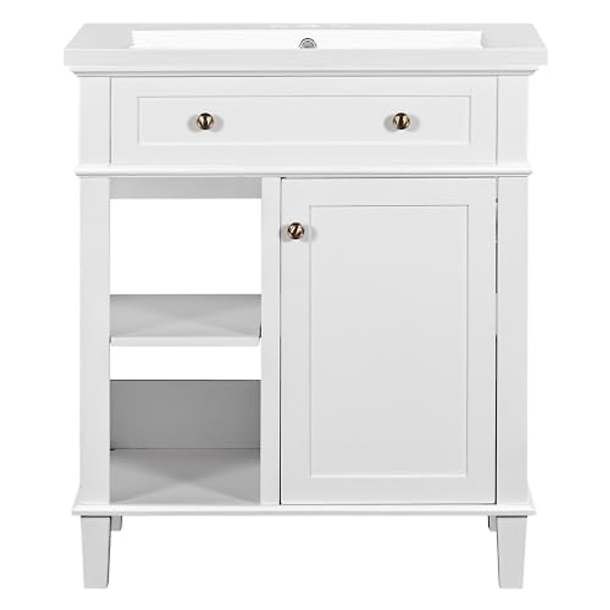 PIETFIU 30" Bathroom Vanity with Ceramic Sink Set,Storage Cabinet and Adjustable Shelf,Solid Wood Frame (White, 30 Inch)