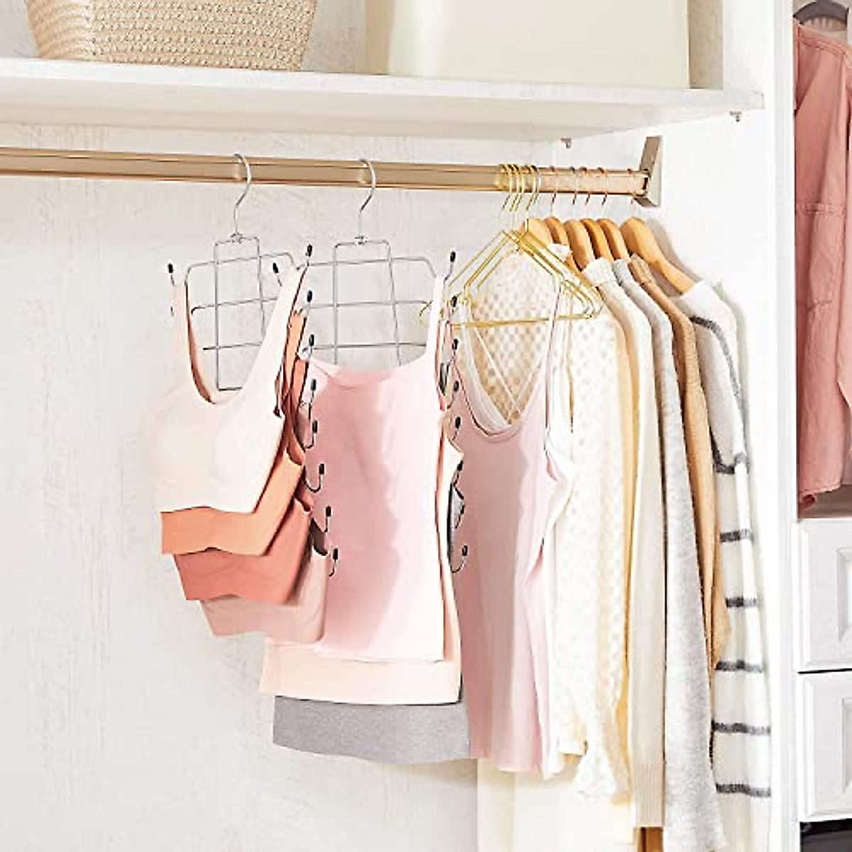 Bra Organizer, 2 Pack Tank Top Hanger for Closet Swivel Hook Foldable Design PODATOL Space Saving Hanger 'Metal Bra Holder Hanging Storage