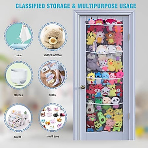 LONCHDAN Over the Door Stuffed Animal Storage Stuffed Animals Holder Over Door Hanging Organizer Large Pockets Plushie Net Stuff Animal Storage Display for Plush with Hooks & Rods for Nursery Playroom