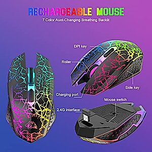 Wireless Gaming Keyboard and Mouse Combo,12 RGB Backlit with Rotary Knob,Long-Lasting Rechargeable Battery 4000mAh,N-Key Rollover,Quick and Quiet Typing Keyboard and Mouse for PC PS4 PS5(Black)