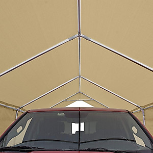 PEAKTOP OUTDOOR 10x20 ft Heavy Duty Carport, Portable Car Canopy, Garage Tent, Boat Shelter with Reinforced Triangular Beams and Ground Bar, Removable Sidewall & Zipper Doors, Beige