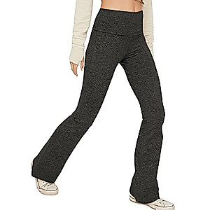 Aurgelmir Womens Flare Yoga Pants High Waisted Foldover Workout Leggings with Pockets Tummy Control Bell Bottom Pants Heather Black