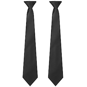 2 Pieces Men's Clip on Ties 20 Inches Solid Color Clip on Ties Pre Tied Neckties for Office School Uniforms (Black)