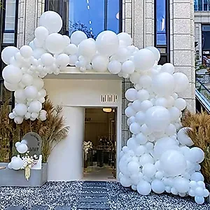 SANERYI White Balloons Garland Arch Kit (Pack of 150) Matte Latex Balloon Different Sizes for Wedding Baby Shower Decorations (18 10 5 Inch)