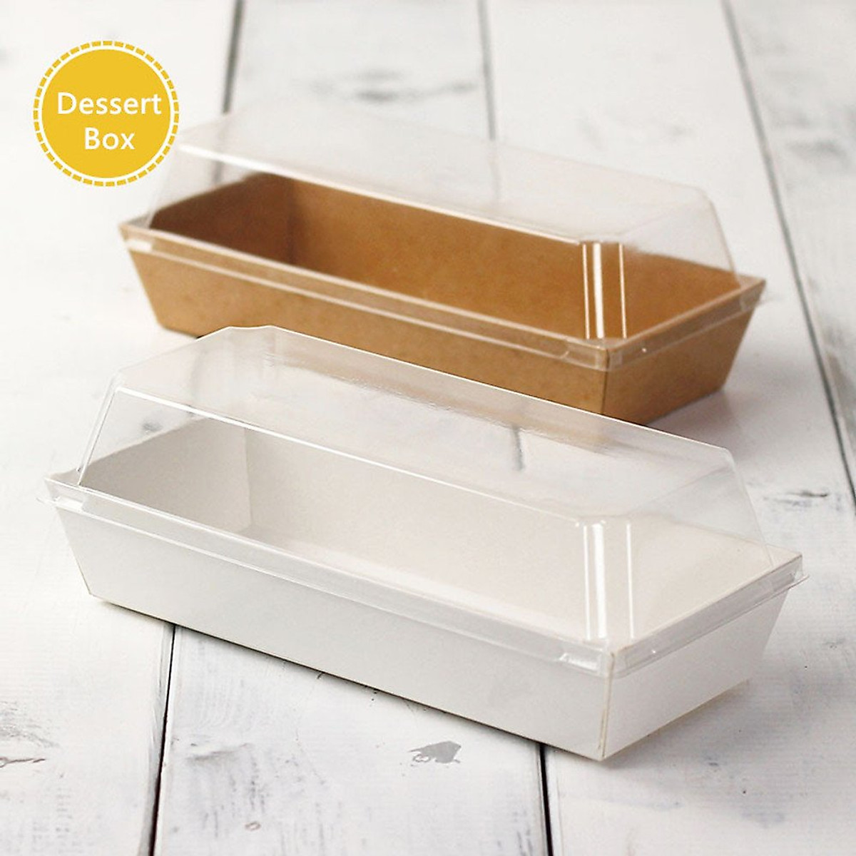BBJ WRAPS Sandwich Kraft Paper Box with Clear Lids, Individual Charcuterie Sushi Disposable Container, Grease-Resistant and Recyclable Paper Treat Boxes for Desserts, White, 20 Sets-7.5"x3.3"x2.4"