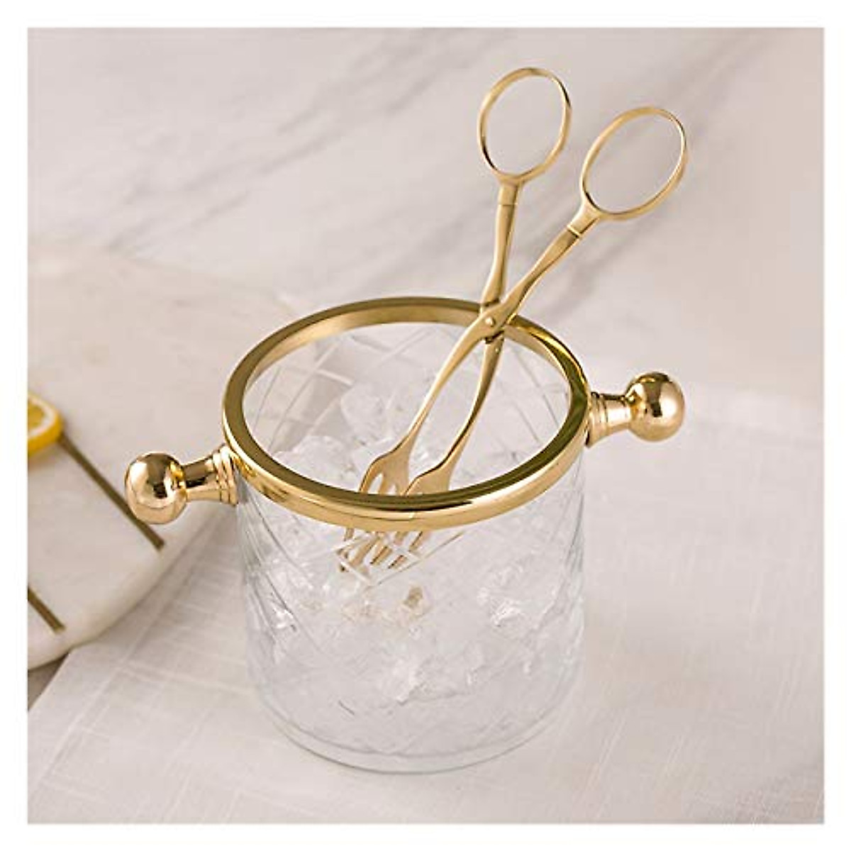 SOSSEG Ice Bucket, Ice Bucket, Handmade Brass Glass Ice Bucket with Ice Clip Dining Table Cooler Wine Wine Rack Ice Bucket Champagne Can Cooler Wine Chiller Bucket