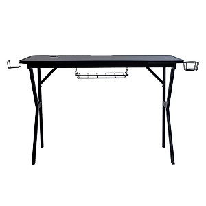 Atlantic Spectrum Executive/Gaming Desk, Carbon-Fiber Laminated Surface, All-Steel K-legs, Rear-Facing LEDs with Remote Control, Ergonomic Curved Front Edge, Cable Management Tray, PN 33906168 - Black