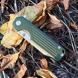A Ameight · Knives Gladiator Flipper Folding Knife 3.75" Satin 14C28N Blade Green Micarta Handle With Deep Pocket Clip Camping Hiking Pocket Knife AM8-503MGN