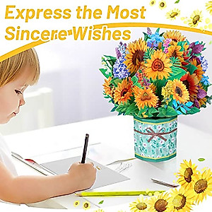 Get Well Soon Pop Up Cards, 3D Paper Flowers Bouquet Greeting Cards Sunflower Birthday Popup Cards Congratulations Gifts for Women Boss Best Friends Mother Parents Birthday Anniversary