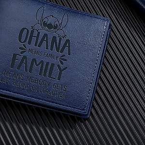 THTCSQ Leather Wallet Lover Gift Ohana Means Family Leather Wallet Birthday Gifts for Family Friends Daughter Sister Son Birthday Christmas Gift (blue)