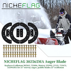 NICHEFLAG 302565MA Snowthrower Paddle Set Replaces Murray 302565, 335992MA, 335992, 1687312 for Murray 5021R, 5021E, 525-21, 650-21, PM40, PSB210, PM50E, PSB210E, SN421 Single Stage Snowthrowers