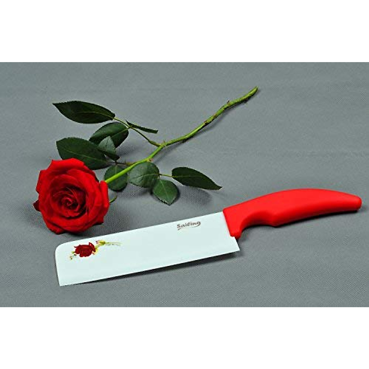 Sailing. Elegant 6.5-inch Ceramic Chef's Knife, Red Handle,White Blade with Red Flower - Best Kitchen Ceramic Cutlery, Featuring Designs