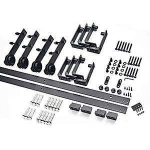 DIYHD 10FT Black Ceiling Mount Double Sliding Barn Door Hardware Rolling Barn Door Track Indoor Running Heavy Duty Rail