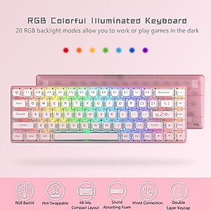 Womier W-K68 60% Keyboard Gaming - Wired Creamy Mechanical Keyboard, Hot-Swappable RGB Custom Mini Key Board with Arrow Keys/Software Supported, Prelubrication Linear Switch - Pink