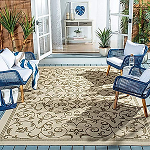 SAFAVIEH Courtyard Collection Accent Rug - 2' x 3'7", Navy & Beige, Scroll Design, Non-Shedding & Easy Care, Indoor/Outdoor & Washable-Ideal for Patio, Backyard, Mudroom (CY2098-268)
