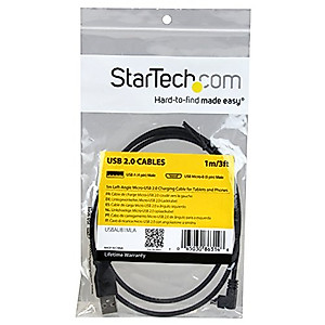 StarTech.com 1m 3 ft Micro-USB Charge-and-Sync Cable - Left-Angle Micro-USB - M/M - USB to Micro USB Charging Cable - 30/24 AWG (USBAUB1MLA),Black