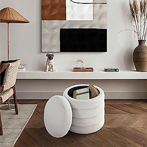 Modern Round Ottoman with Soft Padded Seat, Storage Vanity Chairs for Makeup, Upholstered Footrest Stool Ottoman Foot Stool for Living Room, Bedroom