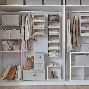 StorageWorks 6-Shelf Hanging Closet Organizers, Two 3-Shelf Separable Closet Hanging Shelves, 12" D x 12" W x 48 ¼"H, Gray and White Stripes