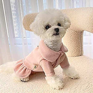 Pink Dog Sweater Dress with Leash Ring Female Dog Clothes for Small Dogs Girl,Warm Fleece Pet Clothes (Small, Pink)