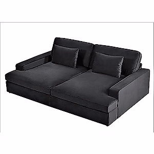 Container Furniture Direct Modern Glam Velvet Sleeper Sofa Bed with Luxurious Design, Elegant Centerpiece for Stylish Living Rooms and Comfortable Lounging with 2 Accent Pillows, Black