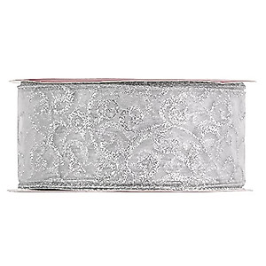 AIMUDI Silver Sheer Organza Christmas Ribbon, 2.5 Inch x 50 Yards, Swirl Pattern, Wired Edge, Perfect for Wreaths, Trees, Gifts, Weddings