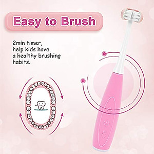 LEYUYO Electric Toothbrush Kids Sonic Cleaning 31000 Strokes Rechargeable Tooth Brush with Timer, 2 Bristles, 3 Modes, Pink