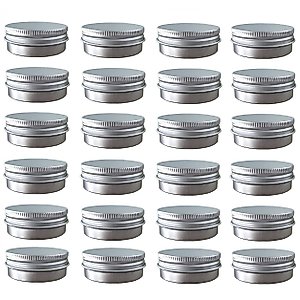 24 Pack (2 Oz/60ml) Screw Top Round Aluminum Tin Cans, Metal Tin Storage Jar Containers with Screw Cap for Lip Balm, Cosmetic, Candles, Salve, Make Up, Eye Shadow, Powder, Tea