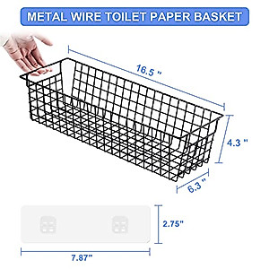 VITVITI Toilet Paper Storage with Handle, Toilet Tissue Holder, Metal Wire Storage Organizer Bins Basket, for Bathroom/Wall Mounted, Set of 2, Black