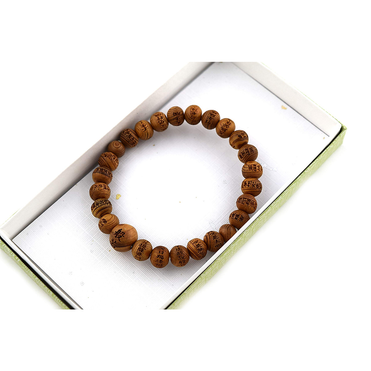 京都あさひ屋 Japanese Cedar Yakusugi Wood Heart Sutra carve Beads Bracelet Juzu dhyana Zen Kyoto rare Handmade for Men Women Gift Elastic Mala UDA108 (7.5-8.0mm)